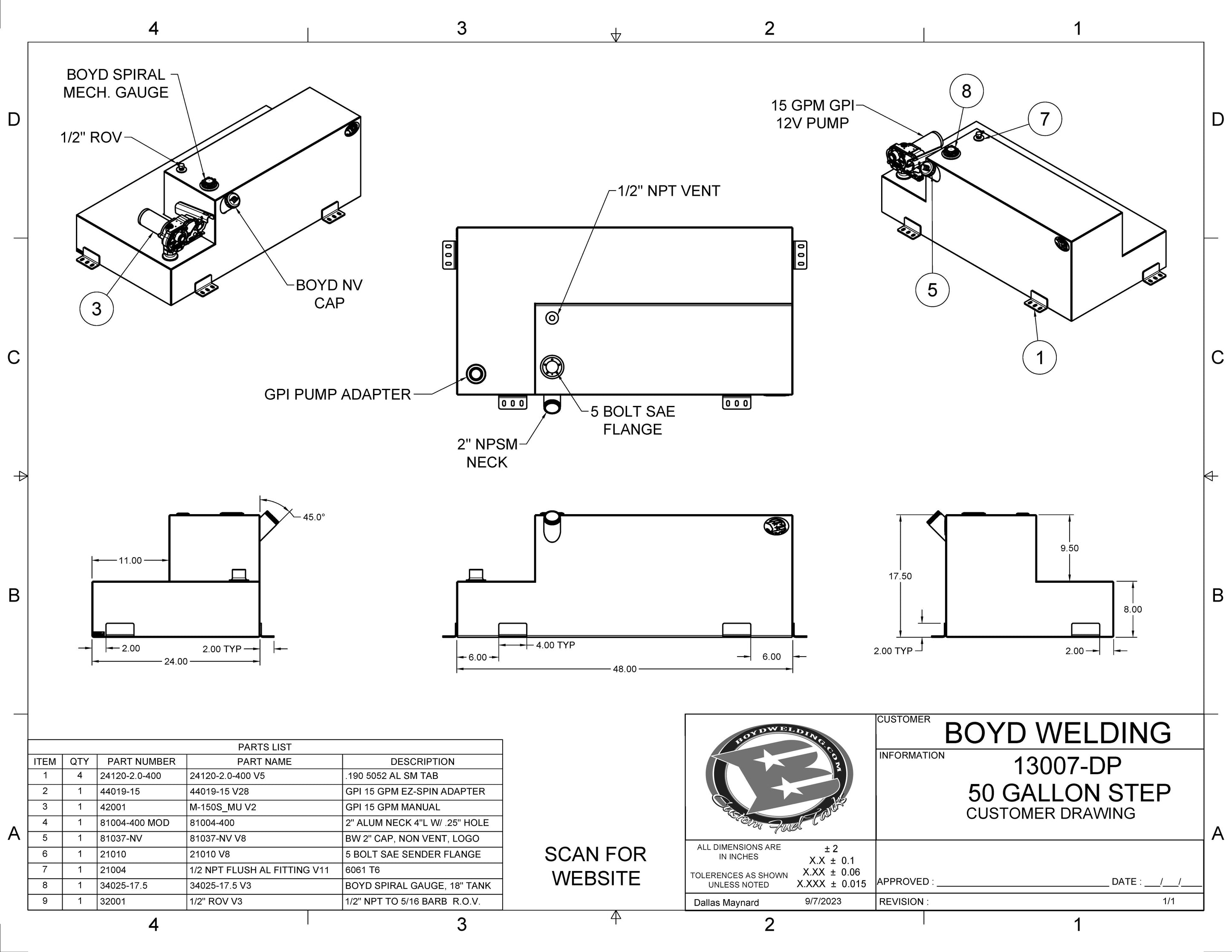50 Gallon Roll Top Step 48x24x17.5 Aluminum Tank W GPI 15GPM Pump Inst ...