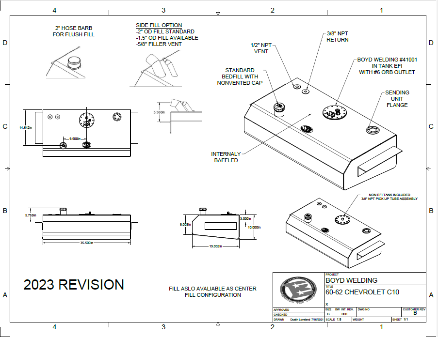 60-62 C10 Bed Fill EFI Aluminum Tank W Aeromotive 340 in-tank pump ...