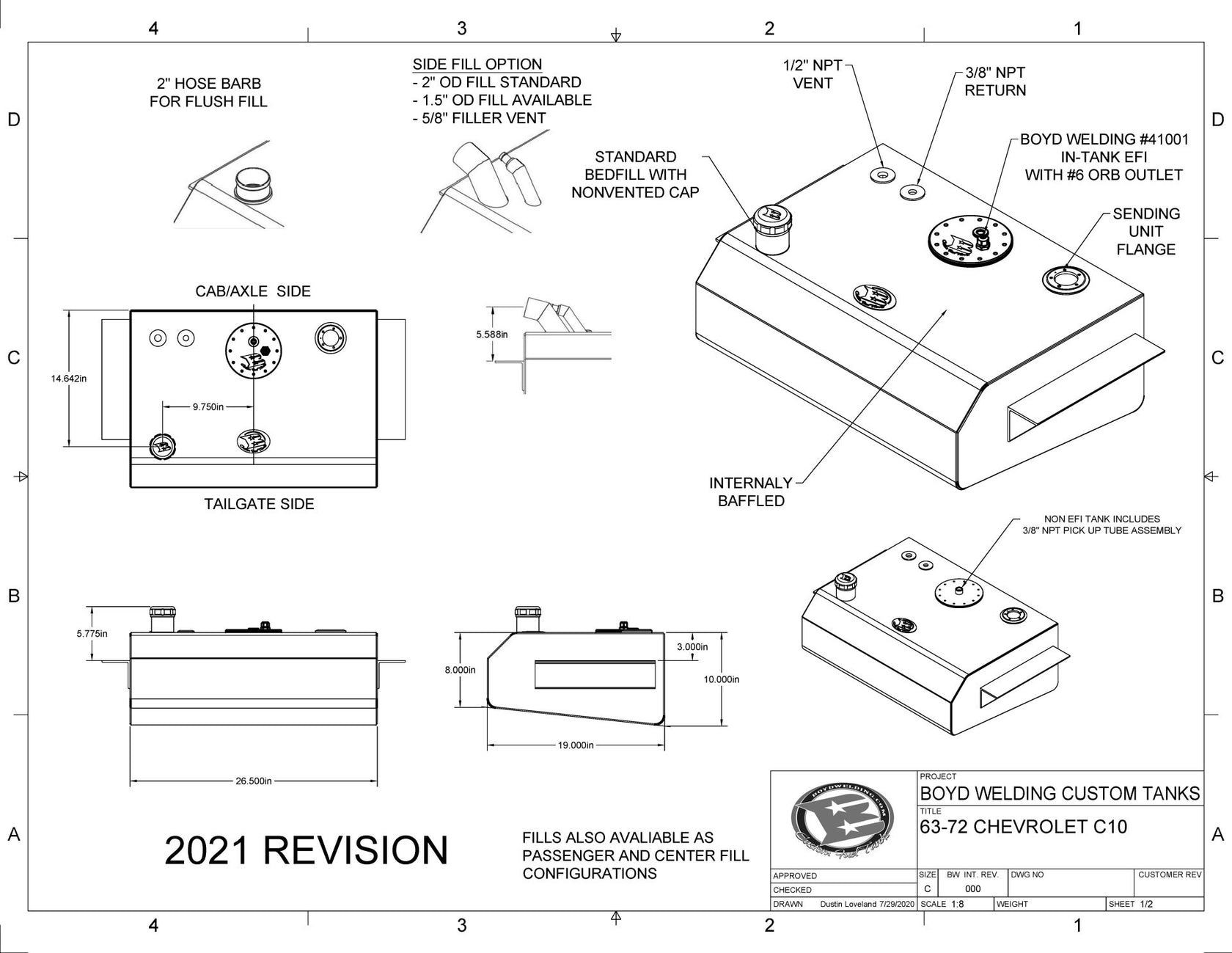 63-72 C10 Bed Fill EFI Tank With Aeromotive Stealth 340 In-Tank pump ...