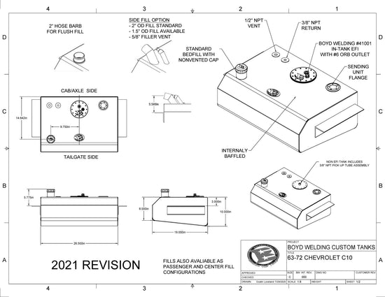 63-72 C10 Bed Fill NON EFI Tank – Boyd Welding LLC