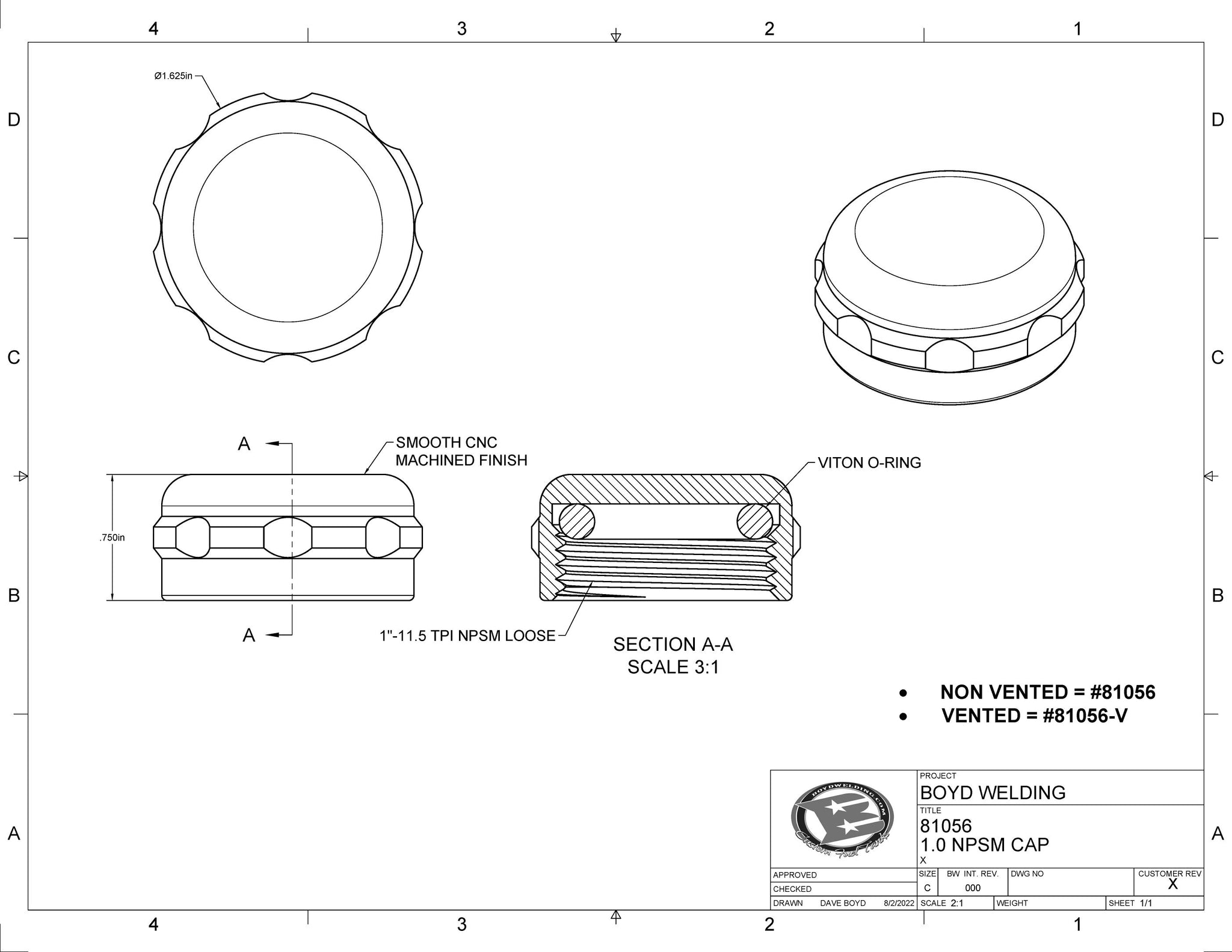 Boyd 1" NPSM Loose CNC Machined Aluminum Cap – Boyd Welding LLC